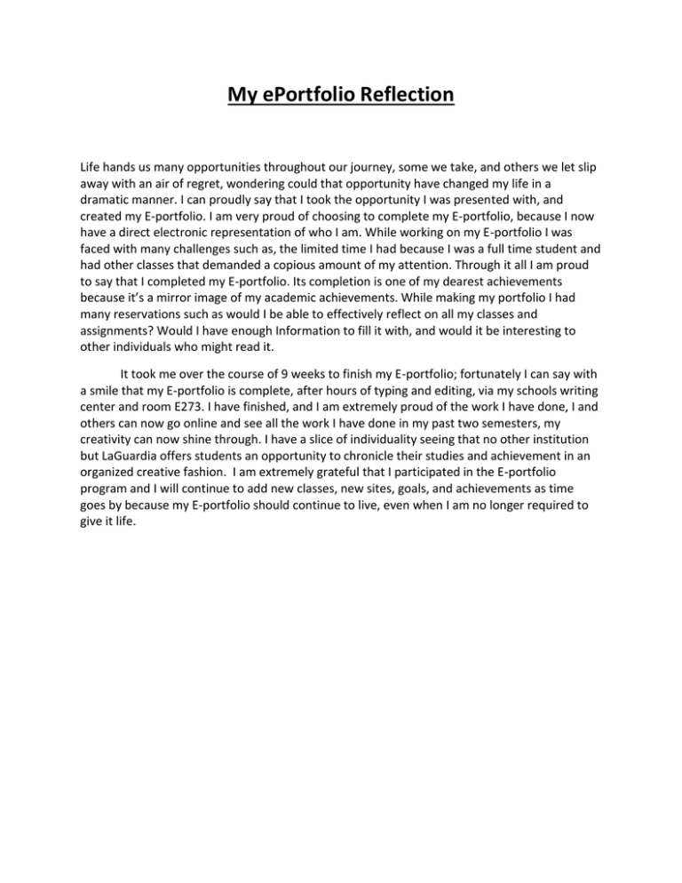 My ePortfolio Reflection