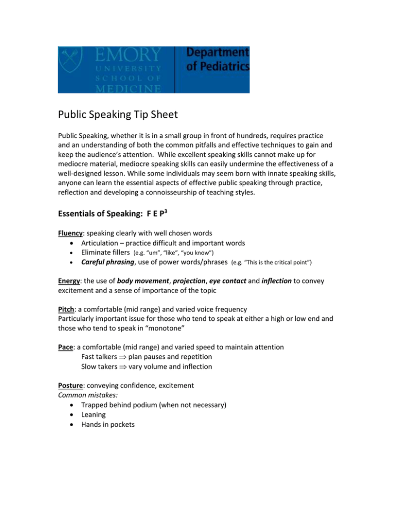 Public Speaking Tip Sheet
