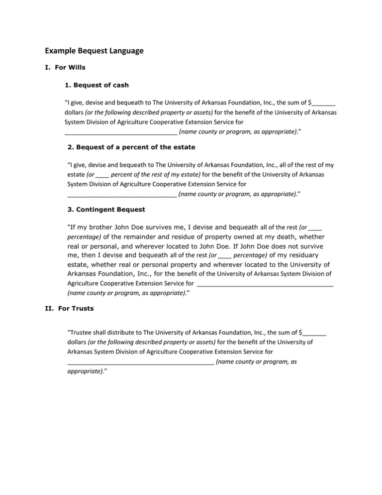 Example Bequest Language