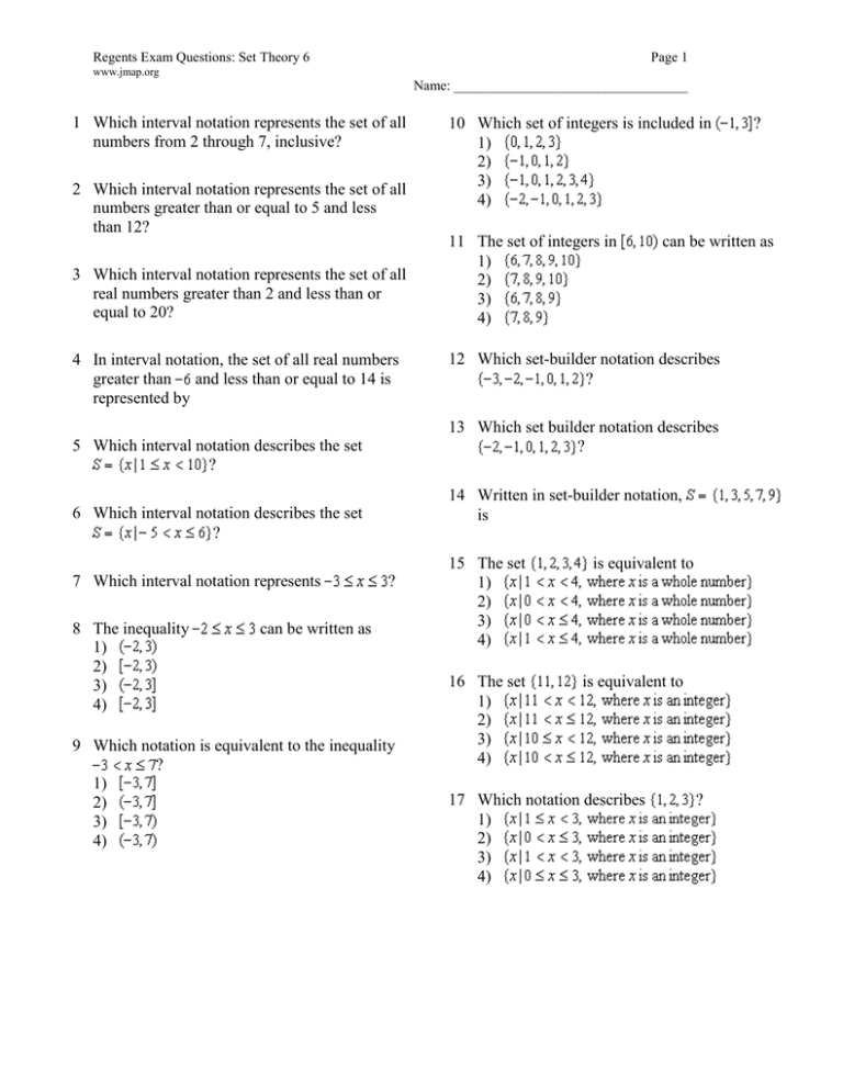 Regents Exam Questions: Set Theory 6
