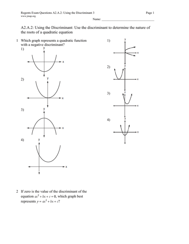 Discriminant & Quadratic Roots: Regents Exam Questions