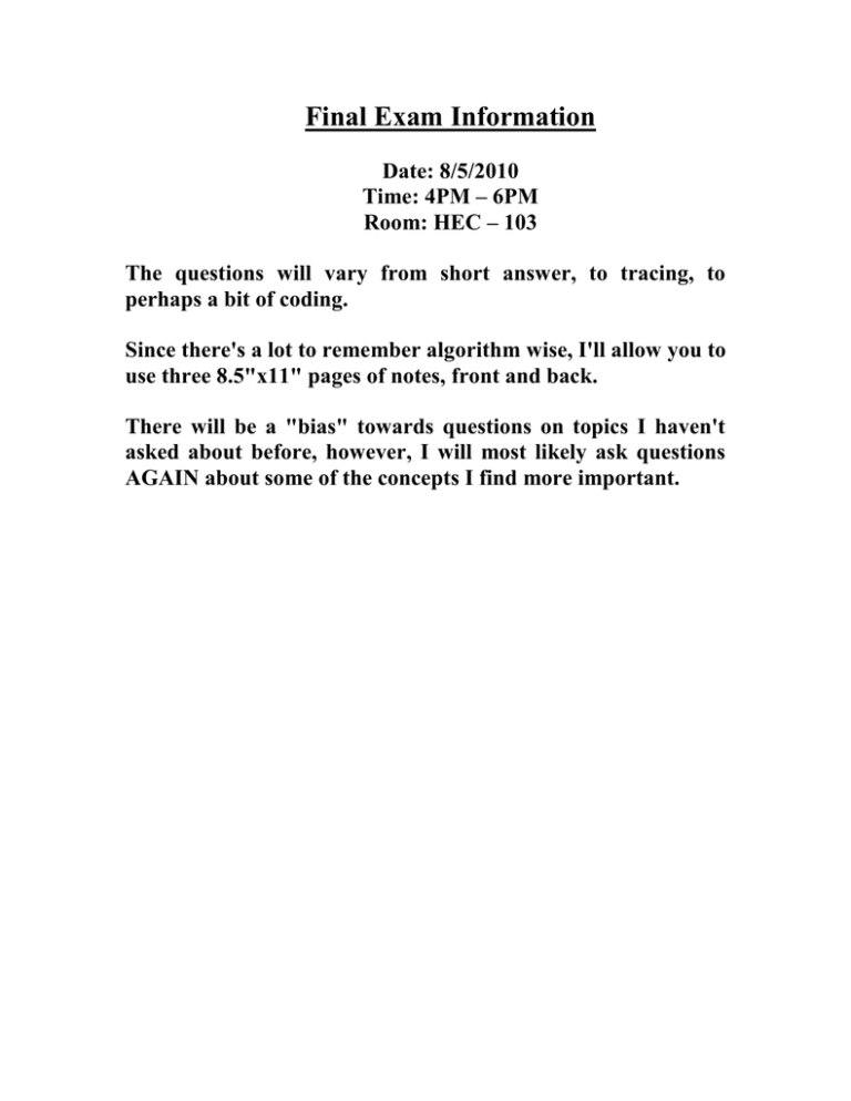 Final Exam Information