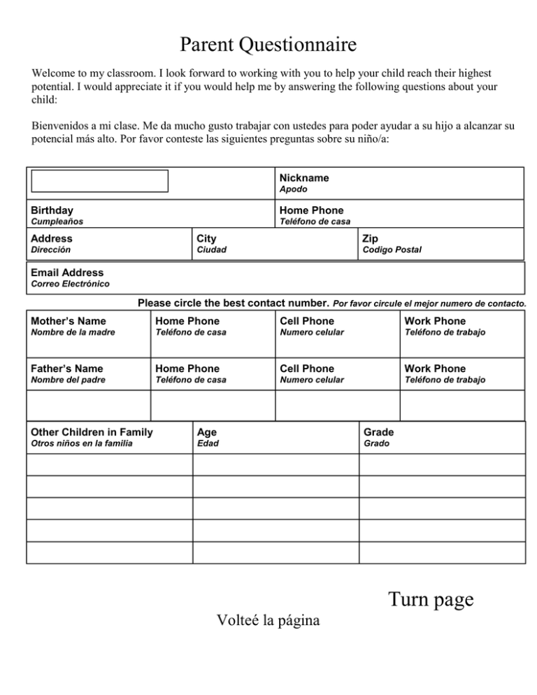 Parent Questionnaire