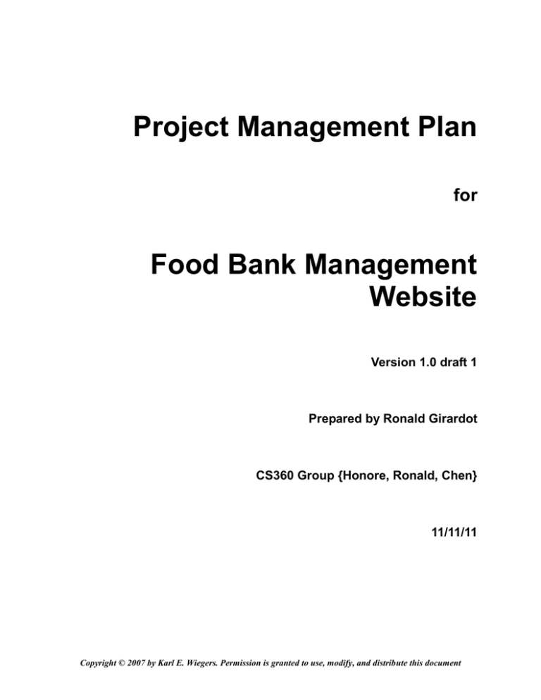 Food Bank Website Project Management Plan
