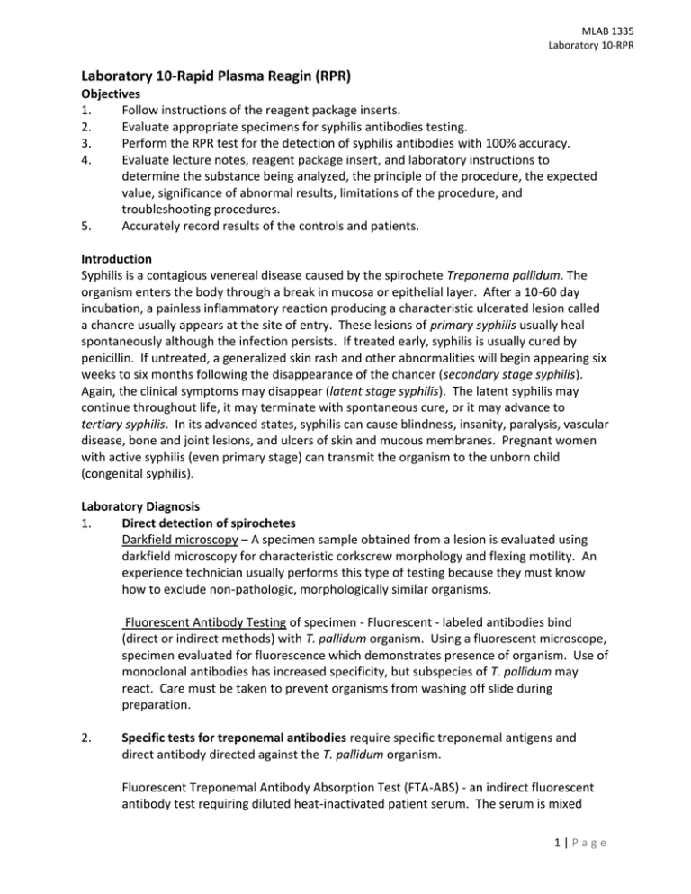 Laboratory 10-Rapid Plasma Reagin (RPR)