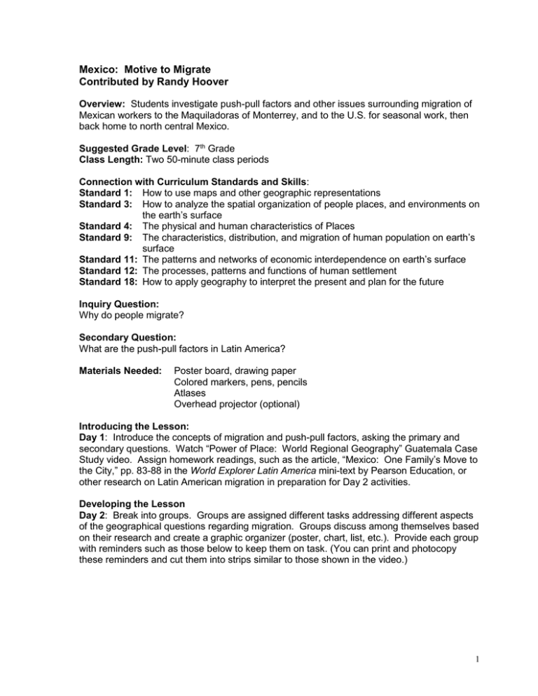 Mexico Migration: Push-Pull Factors Lesson Plan