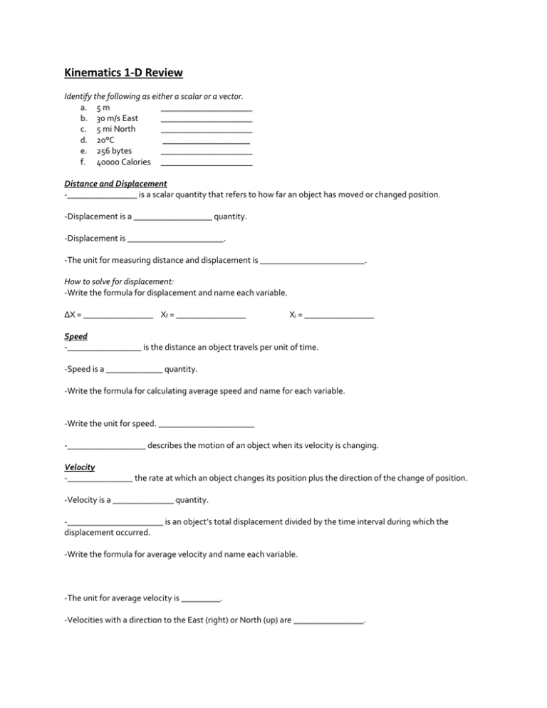 Kinematics 1D Review: Practice Problems & Concepts