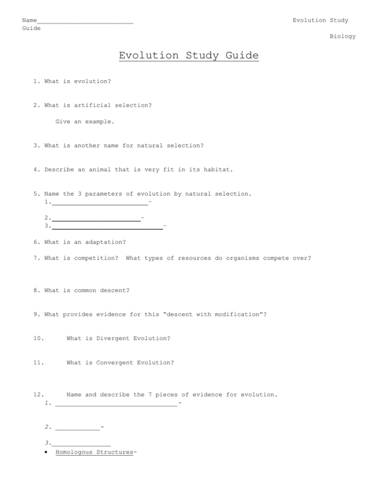 Evolution Study Guide