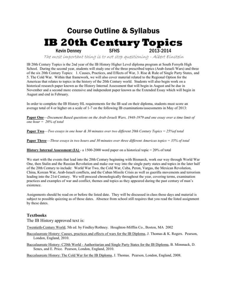 IB 20th Century History Course Outline & Syllabus