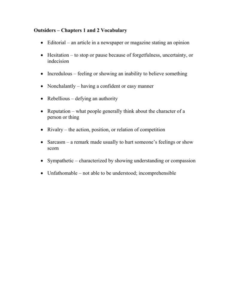 Outsiders – Chapters 1 and 2 Vocabulary