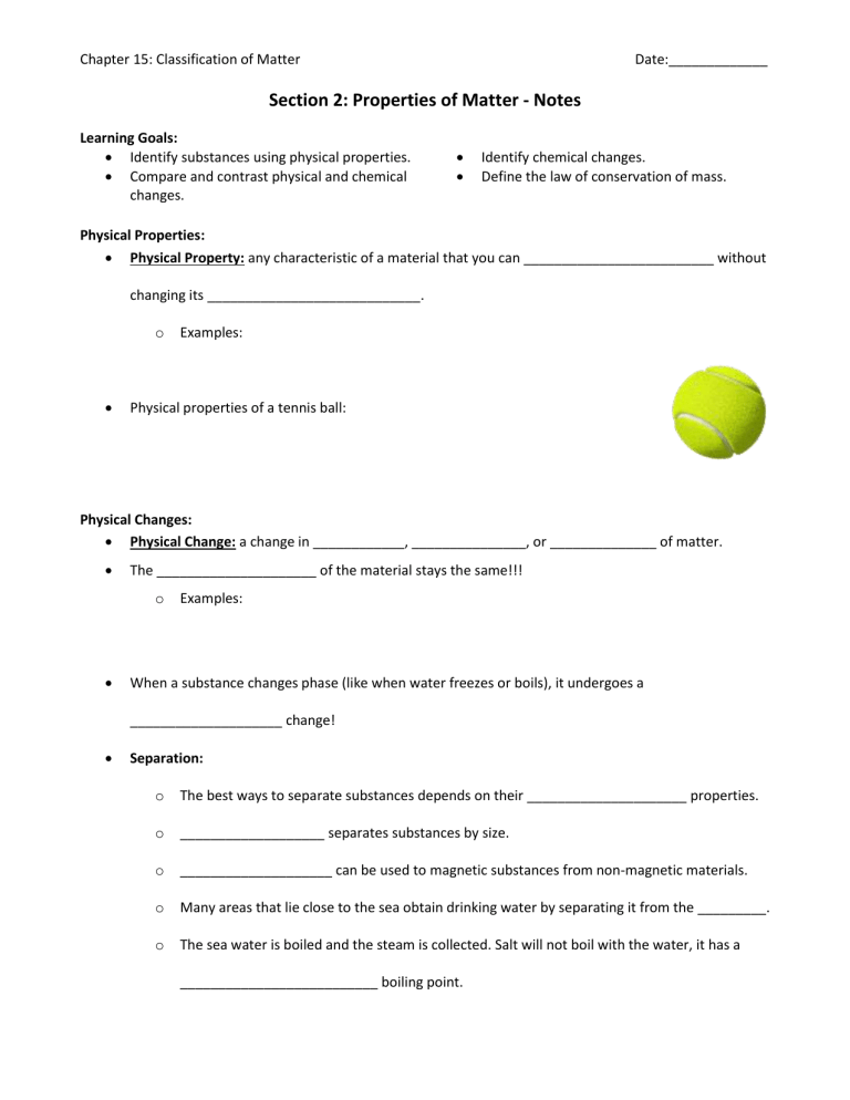 Section 2: Properties of Matter - Notes