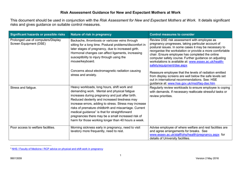 Risk Assessment Guidance for New & Expectant Mothers at Work
