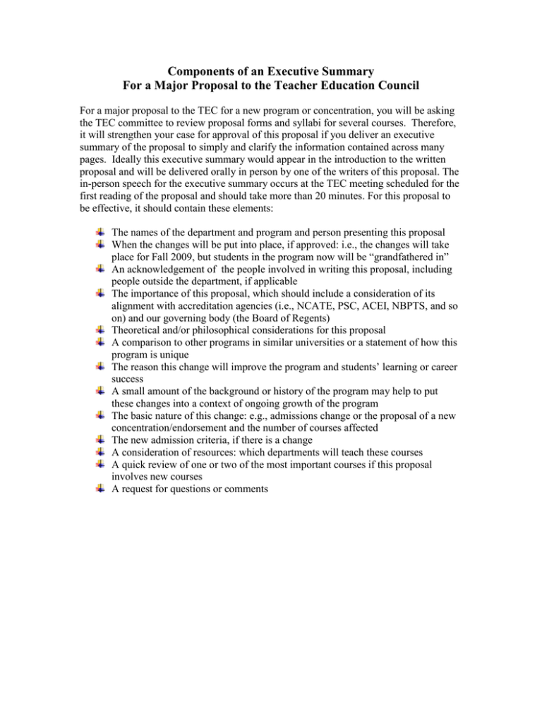 Components of an Executive Summary