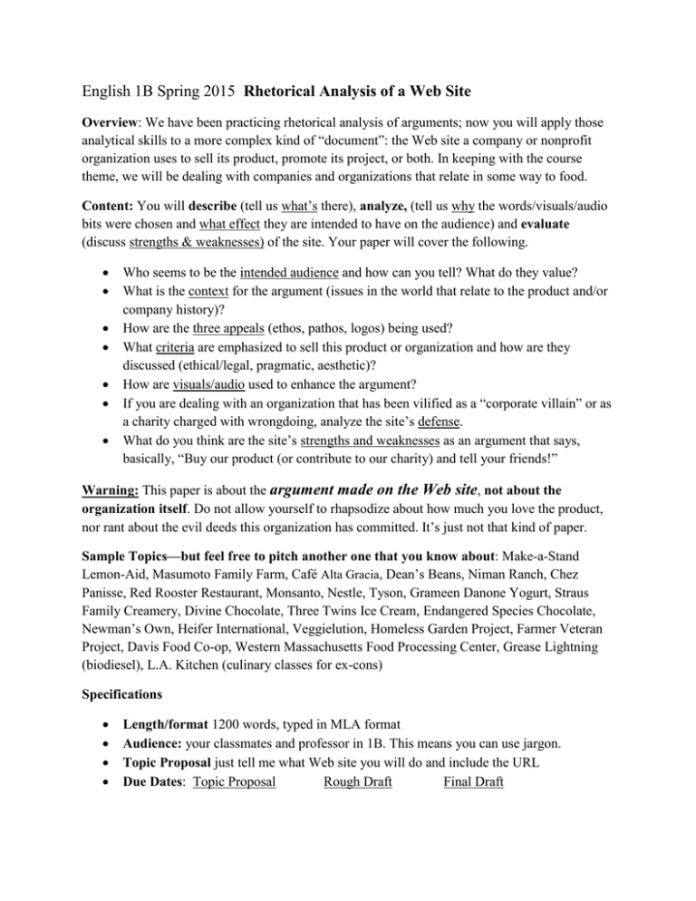Rhetorical Analysis of a Web Site