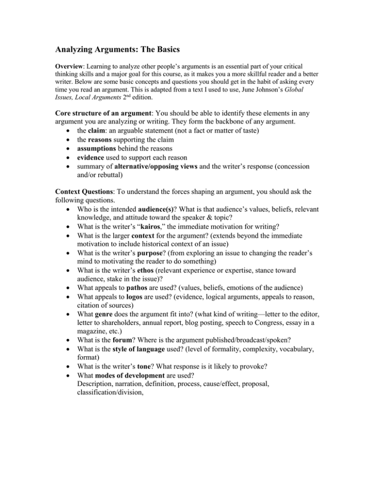 Argument Analysis Basics: Claims, Reasons, Context