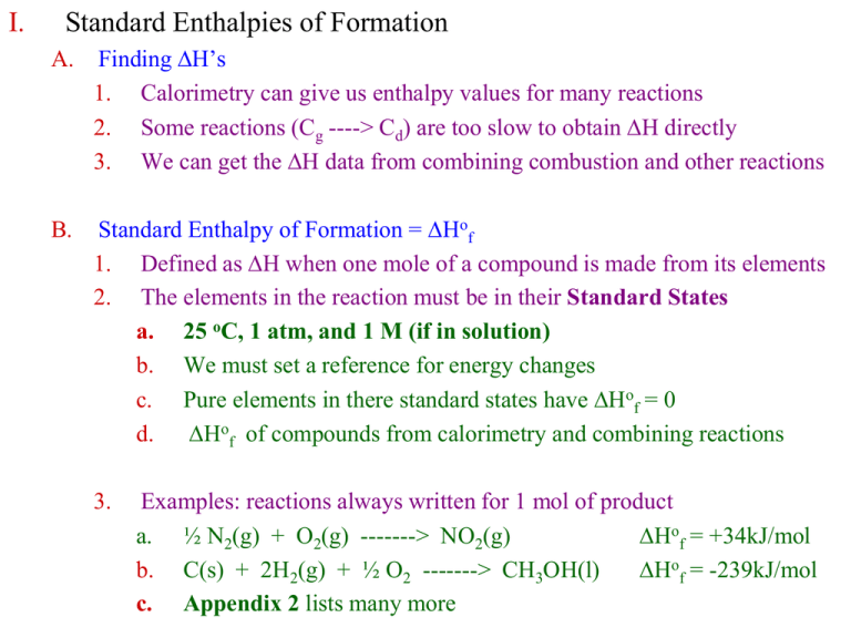 I Standard Enthalpies Of Formation