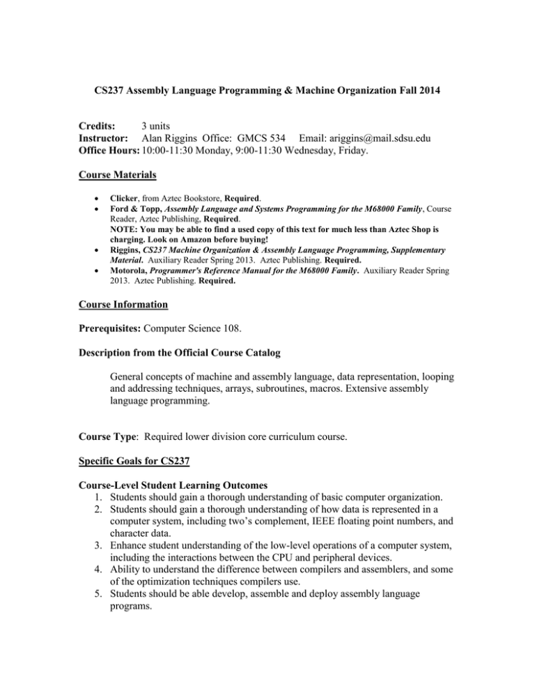 CS237 Assembly Language Programming Syllabus