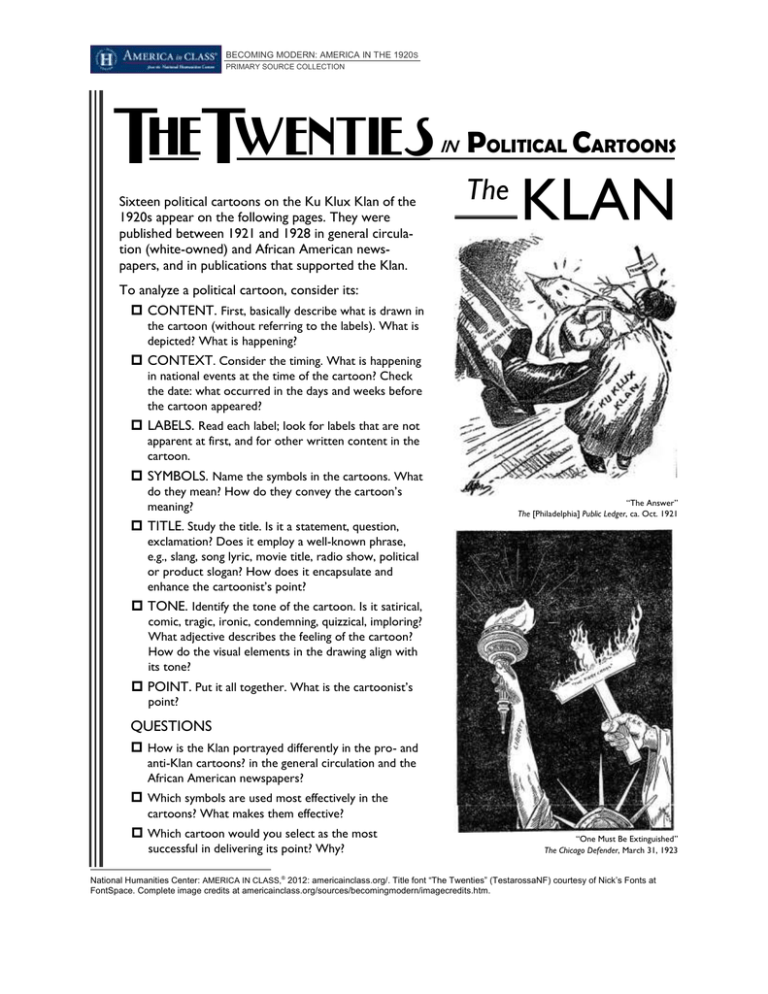 Ku Klux Klan in 1920s: Political Cartoons Analysis