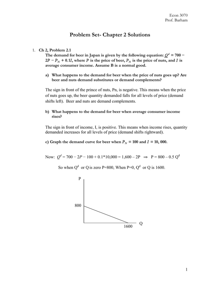 Econ 3070: Chapter 2 Problem Set Solutions