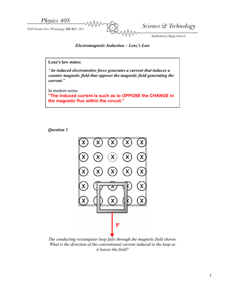 Electromagnetic Induction & Lenz's Law Worksheet