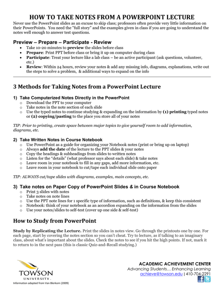 PowerPoint Lecture Note-Taking Guide for Students