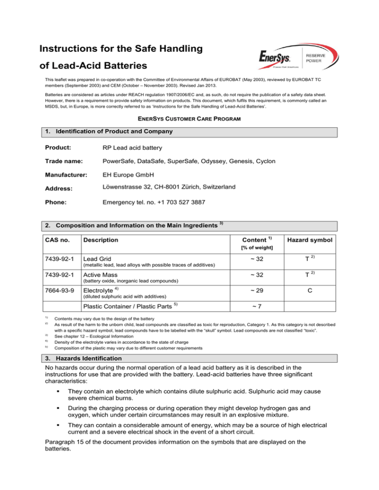 Instructions for the Safe Handling of Lead