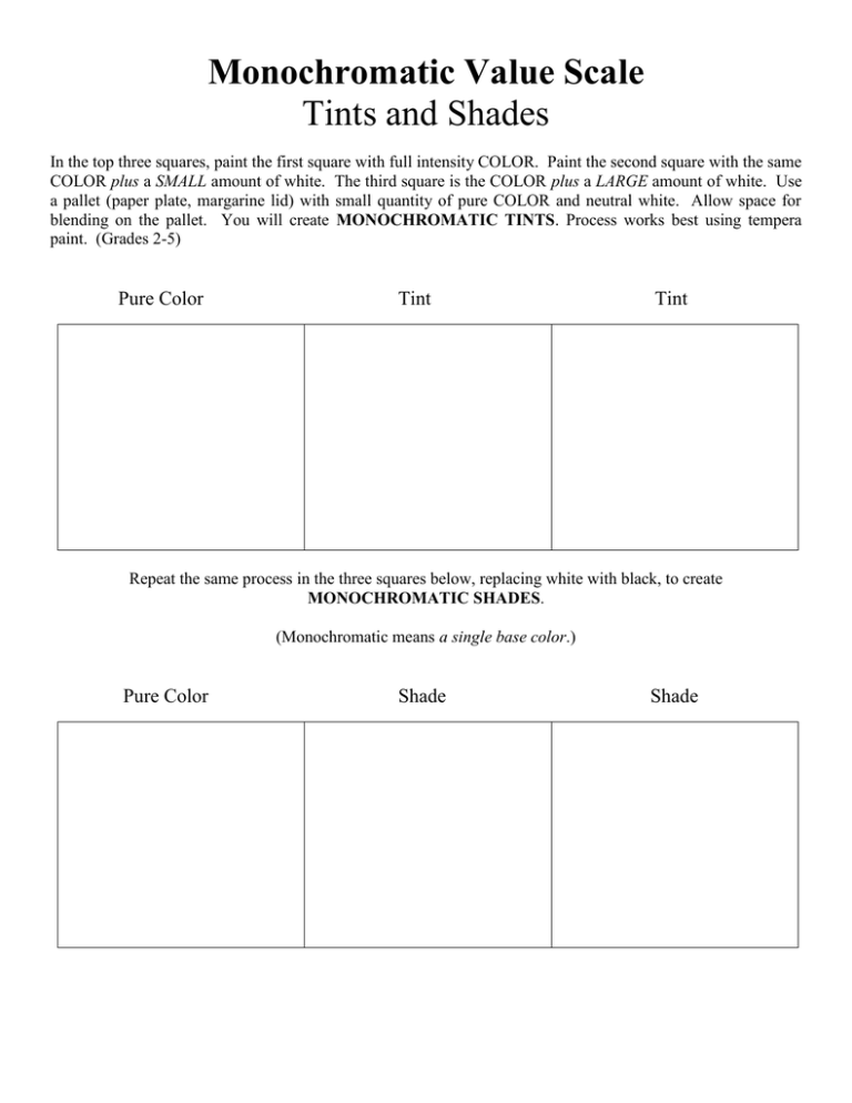 Monochromatic Value Scale Tints and Shades