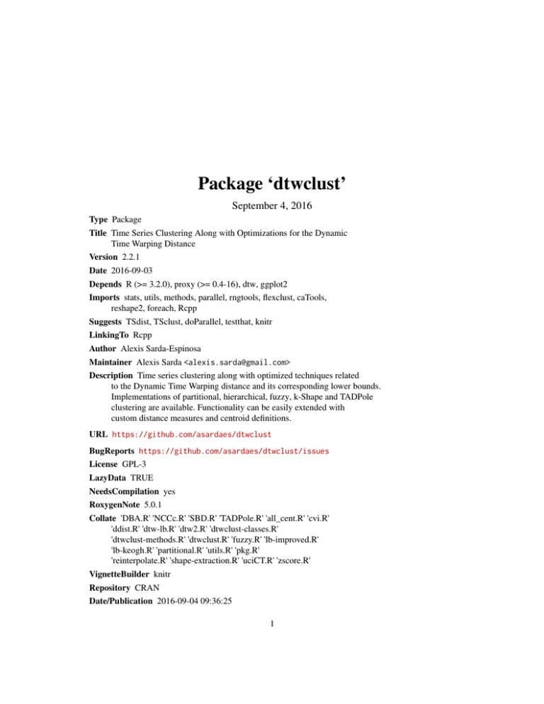 dtwclust: Time Series Clustering in R with DTW Optimizations