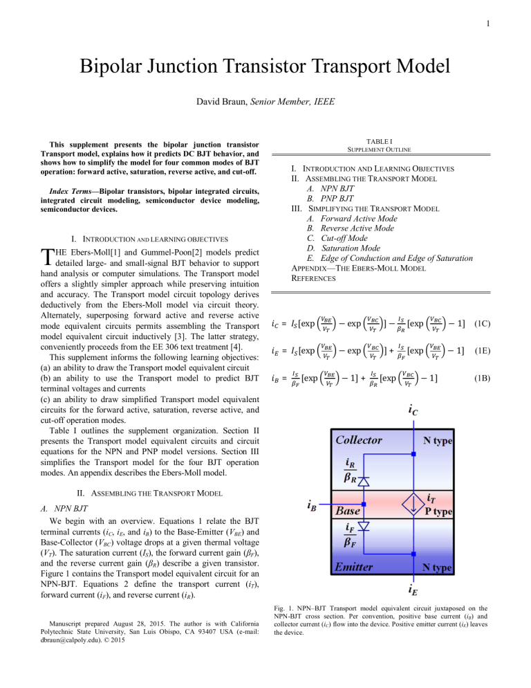 Bipolar Junction Transistor Transport Model