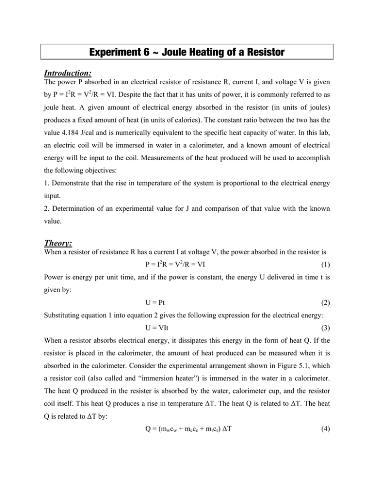 Joule Heating Experiment: Resistor Analysis & Calorimetry