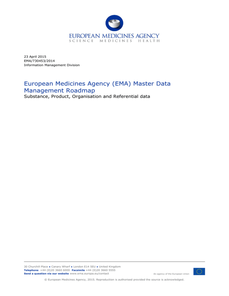 EMA Master Data Roadmap - European Medicines Agency