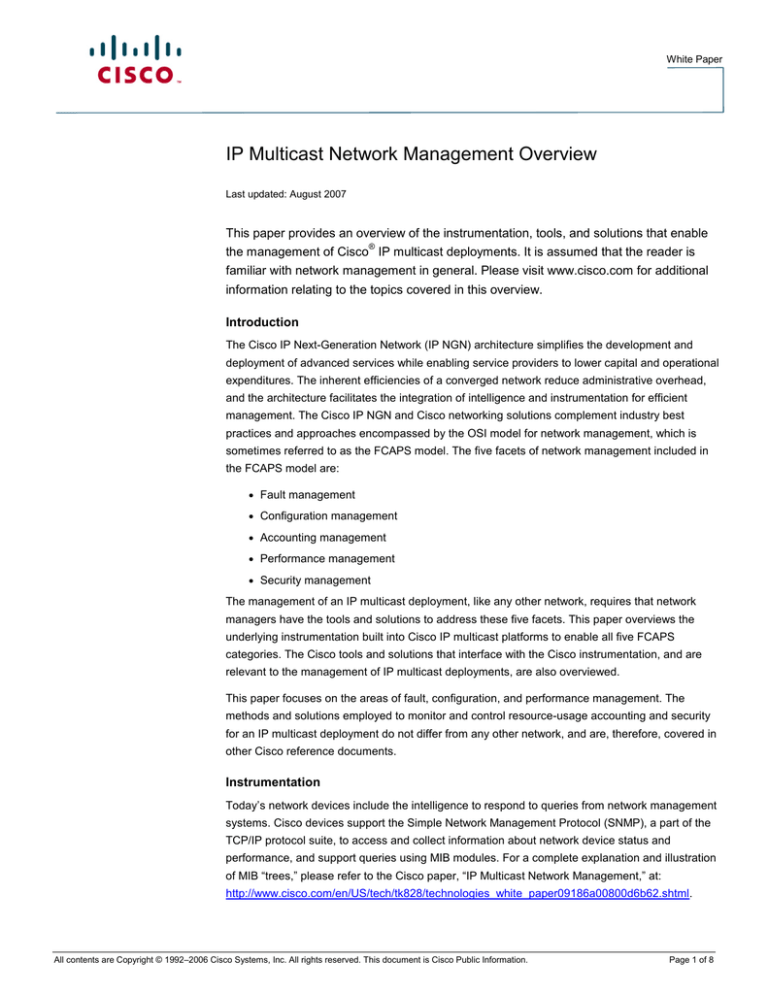 Ip Multicast Network Management Overview