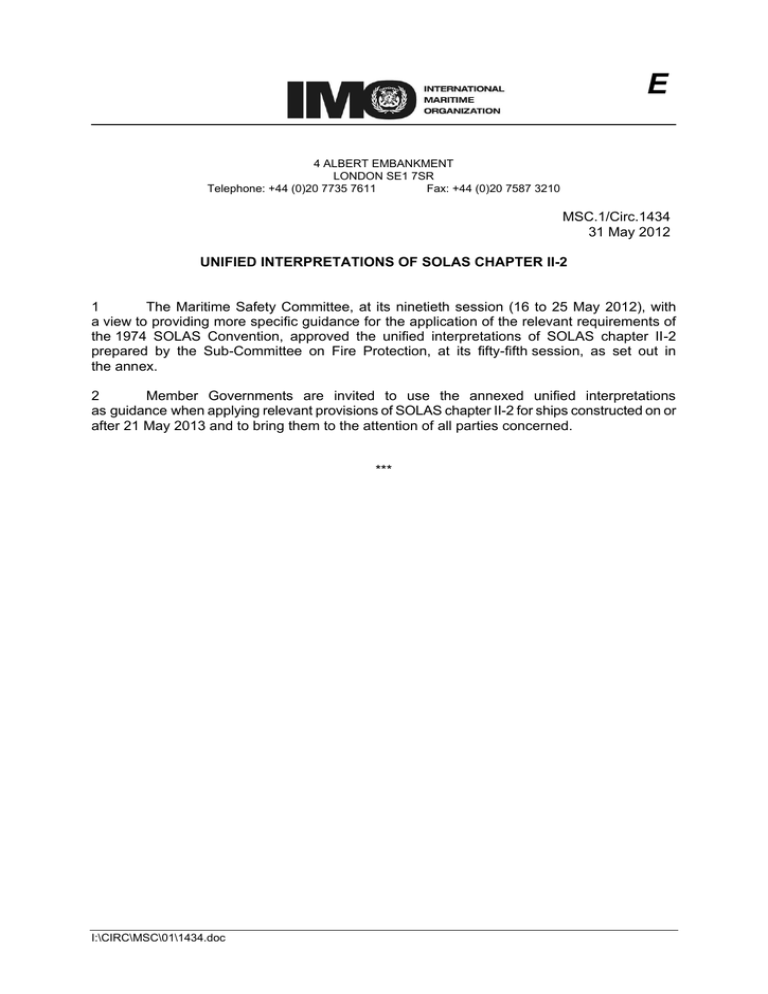 UNIFIED INTERPRETATIONS OF SOLAS CHAPTER II-2