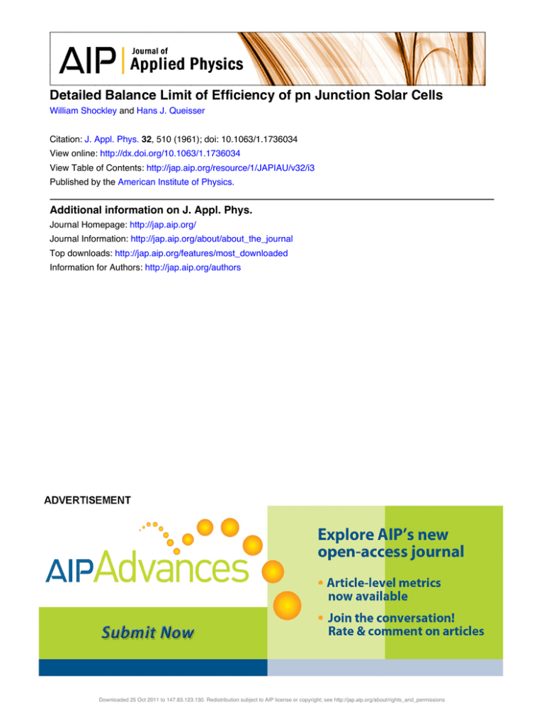 Solar Cell Efficiency Limit: Detailed Balance Analysis
