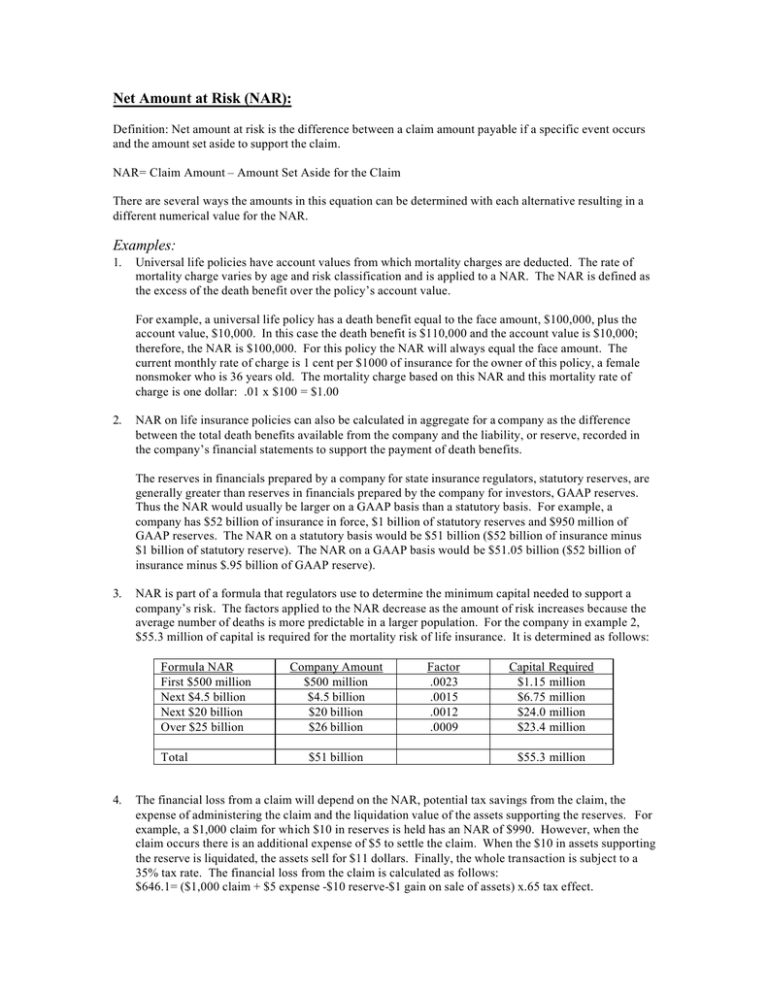 Net Amount at Risk (NAR) in Insurance Explained