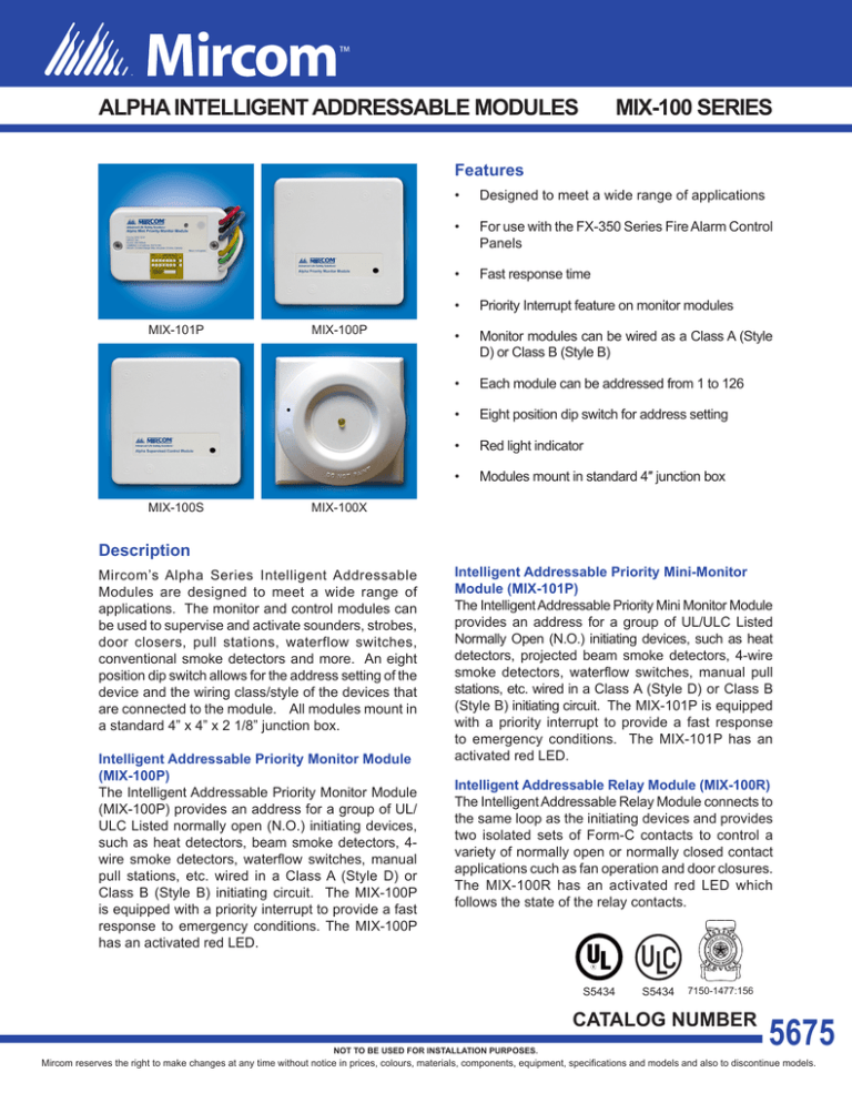 alpha intelligent addressable modules mix-100 series