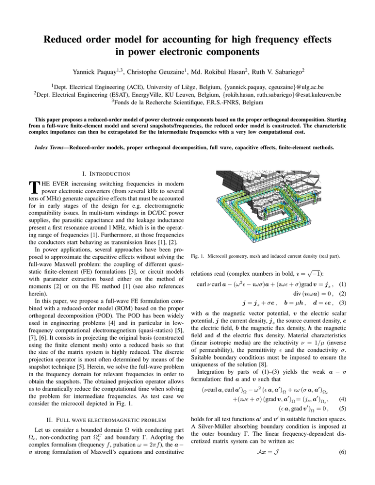 Reduced order model for accounting for high frequency
