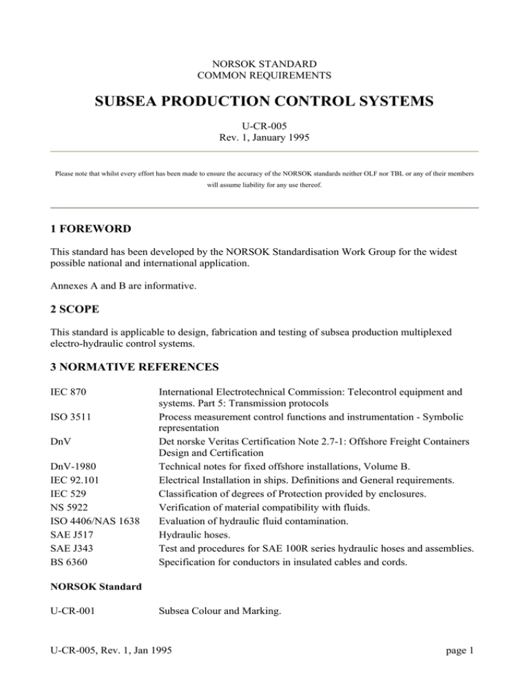 NORSOK Subsea Production Control Systems Standard