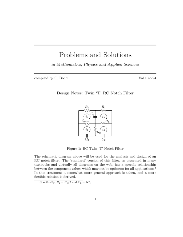 RC twin `T` notch filter