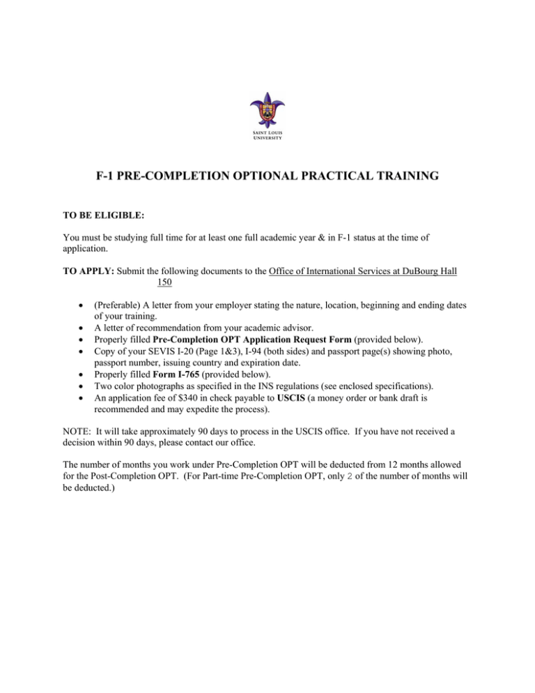 f-1 pre-completion optional practical training