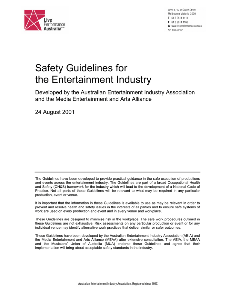 Safety Guidelines for the Entertainment Industry