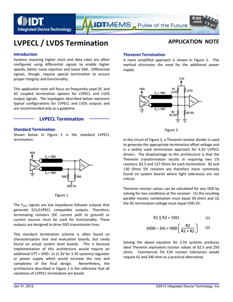 LVPECL/LVDS Termination Techniques: Application Note