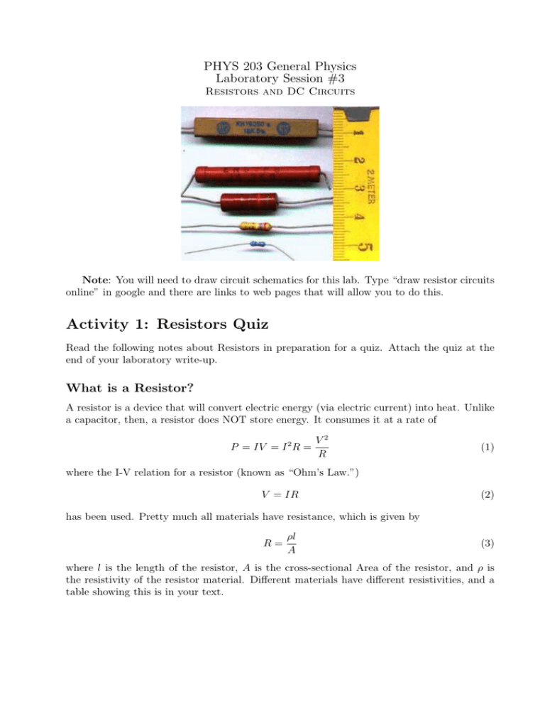 Resistors & DC Circuits Lab: Physics 203