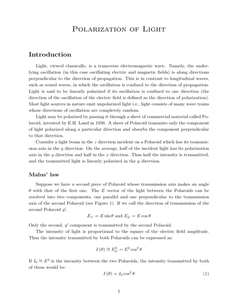 Polarization of Light: Lab Manual