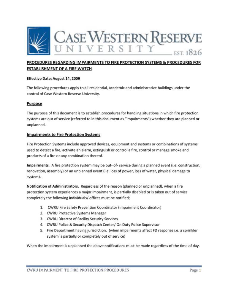 impairments to fire protection procedures final