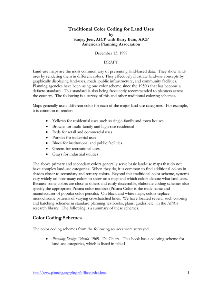Land Use Color Coding: Traditional Planning Schemes