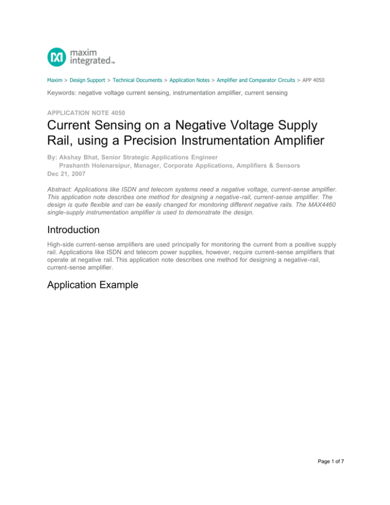 Negative Voltage Current Sensing with Instrumentation Amplifier