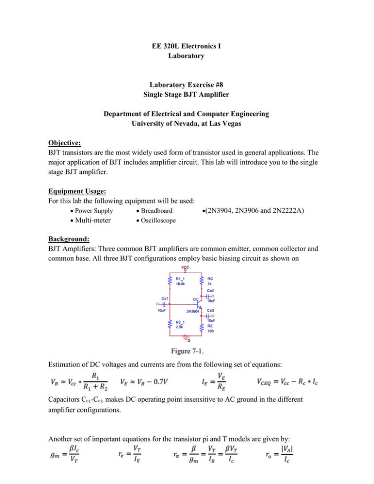 Single Stage BJT Amplifier Lab Exercise