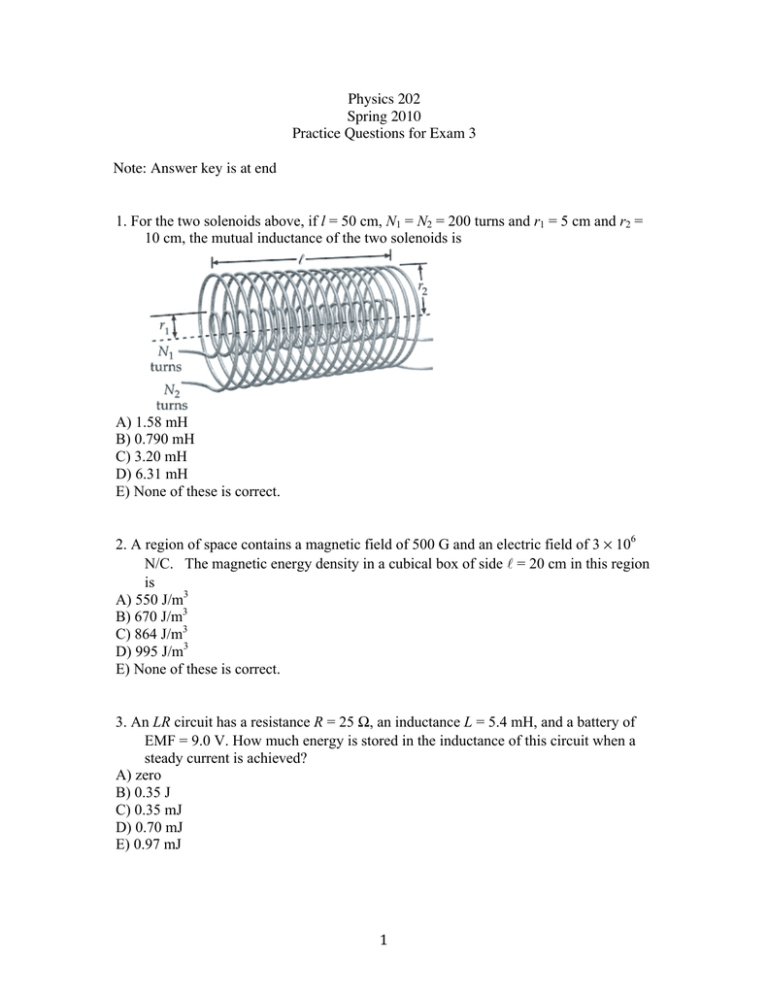 Physics 202 Exam 3 Practice Questions