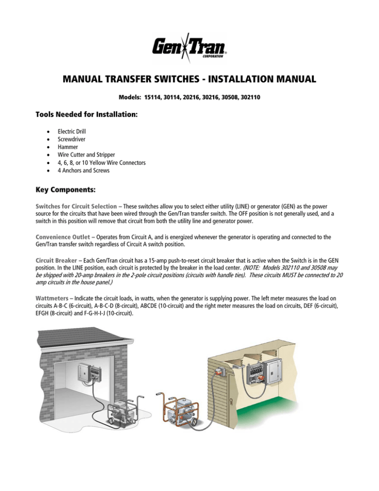 Gen/Tran Transfer Switch Installation Manual